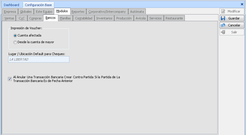 Parámetros Bancos - Brilo ERP Docs