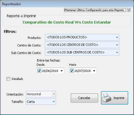 Comparativo de Costo Real vrs Costo Estándar - Brilo ERP Docs